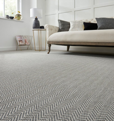 Herringbone Luxury Wool Blend Carpet by Remland (Quicksilver, 5m x 4m)