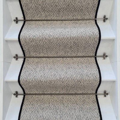 Herringbone Mirage Grey Stair Runner With 100 % Pure Wool Edge 60 700