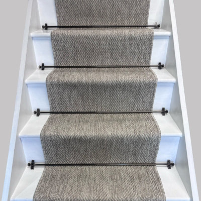 Herringbone New England Grey Stair Runner Self Colour Border Sample