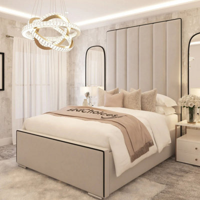 Herringbone with 80" Panelled Bed Frame with Black Piping & Chelsea ...