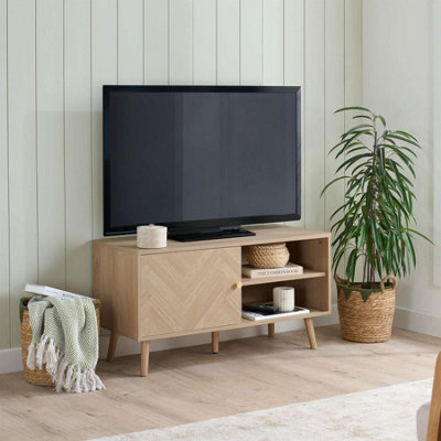 Herringford Small TV Unit Entertainment Stand Oak Parquet Design