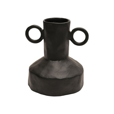Hestia Amphora Style Flat Bottom Vase - Black