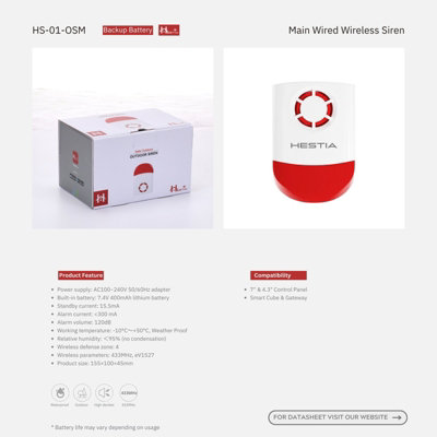 HESTIA Mains Powered Indoor Outdoor Siren for SAFE-TECH Smart Home ...