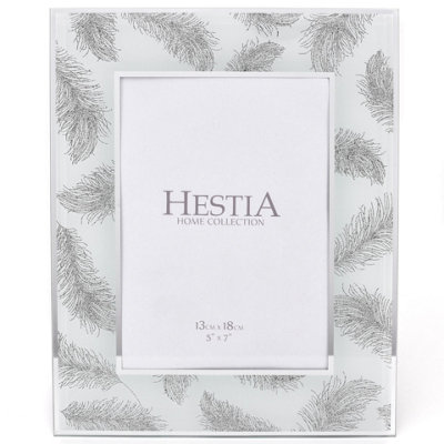 Hestia Photo Frame Grey Feathers Print 5" x 7" | DIY at B&Q