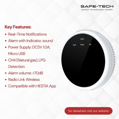 HESTIA Wireless Gas Detector For Methane (Natural Gas) and LPG, HS-01-GDT