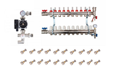 Hetta Manifold 10 way c/w Iso Valves, Gauges with Grundfos Pump and Blending Valve set