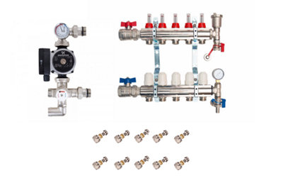 Hetta Manifold 5 way c/w Iso Valves, Gauges with Grundfos Pump and Blending Valve set