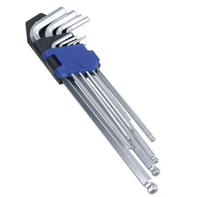 Hex / Allen Keys Ball Ended Metric 1.5mm - 10mm 9pc Set Extra Long ...
