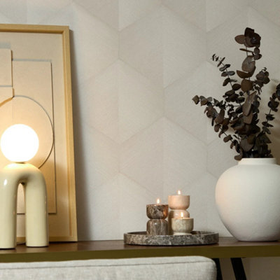 Hex Geometric Wallpaper in Ivory