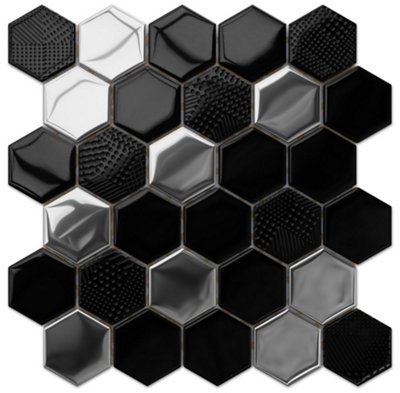 Hexagon glass mosaic on mesh for bathroom or kitchen 247mm x 255mm ...