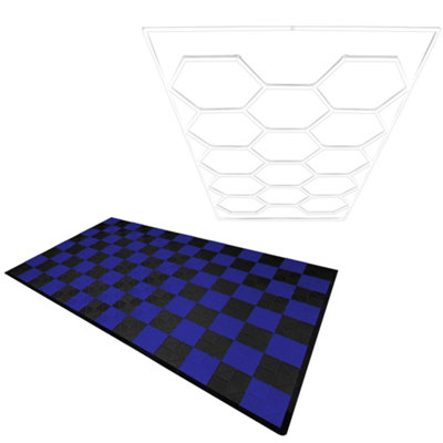 Hexagon LED Light & Vented Garage Floor Tiles With Edges - 60 Black ...