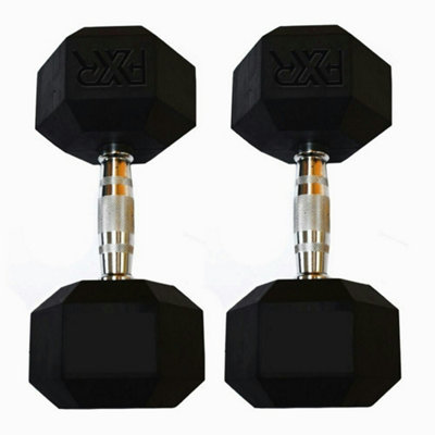 Hexagonal Rubber Dumbbells - 2 x 22kg