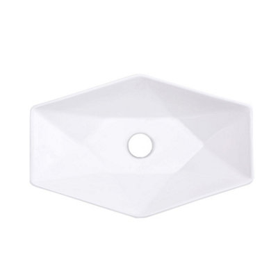 Hexagonal White Ceramic Countertop Basin Bathroom Sink W 580 mm