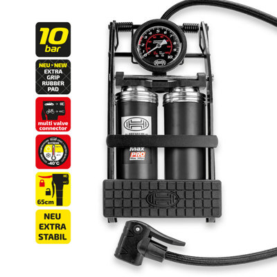 HEYNER PEDALMAX PRO DOUBLE CYLINDER FOOT AIR PUMP TYRE INFLATOR 140PSI ...