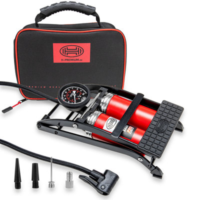 Heyner Premium Double Barrel Foot Air Pump With Manometer 10 Bar 140PSI ...