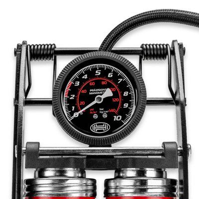 Heyner Premium Double Barrel Foot Air Pump With Manometer 10 Bar 140PSI ...