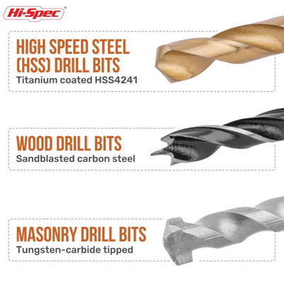 Hi-Spec 16 Pc Compact Multi Steel Drill Bit Set HSS Titanium Coated ...