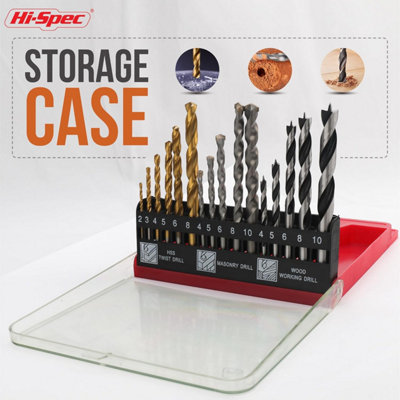 Hi-Spec 16 Pc Compact Multi Steel Drill Bit Set HSS Titanium Coated ...
