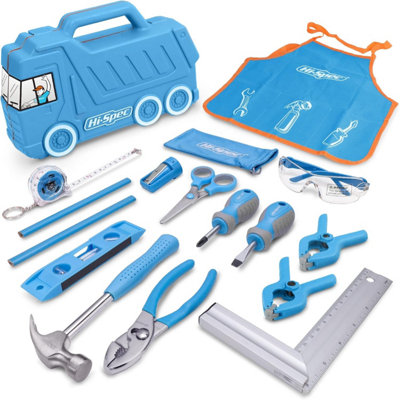 Buy Hi-Spec 17 Piece Kids Tool Kit with Blue Truck Tool Box ideal for ...