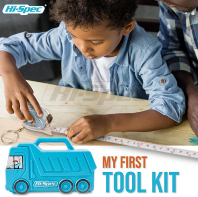 Hi-Spec 17 Piece Kids Tool Kit with Blue Truck Tool Box ideal for gift