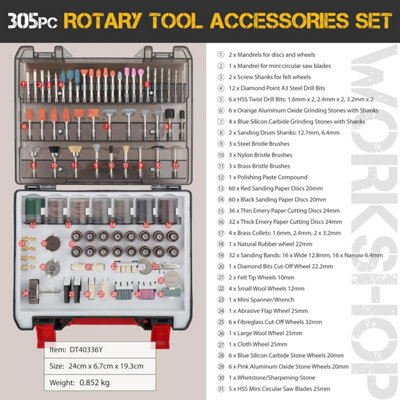 Hi-Spec 305pc Rotary Tool Accessories Set. Dremel Compatible 1/8" 3.2mm Collets, Sanding ...