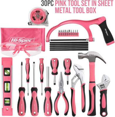 Hi-Spec 33 pc Pink Beginner Tool Kit Set with Metal Box Complete Real ...