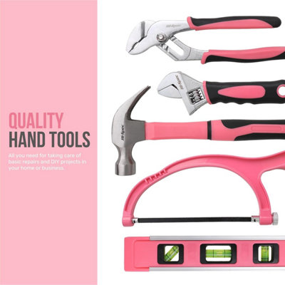 HI-SPEC 33 PC PINK BEGINNER TOOL KIT SET WITH METAL BOX COMPLETE REAL ...