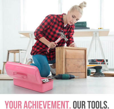 Hi-Spec 33 pc Pink Beginner Tool Kit Set with Metal Box Complete Real ...