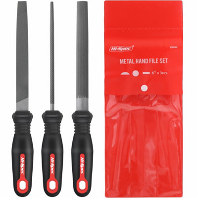 Hi-Spec 3pc Steel Large Hand File Set in a Wallet Holder. Flat, Round ...
