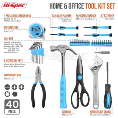 Hi-Spec 40pc Blue Compact Home Hand Tool Kit Set in a Small Portable ...
