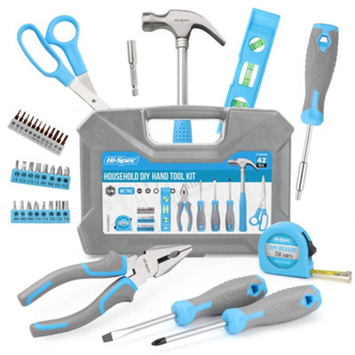 Hi-Spec 42pc Blue Compact Home Hand Tool Kit Set in a Small Portable ...
