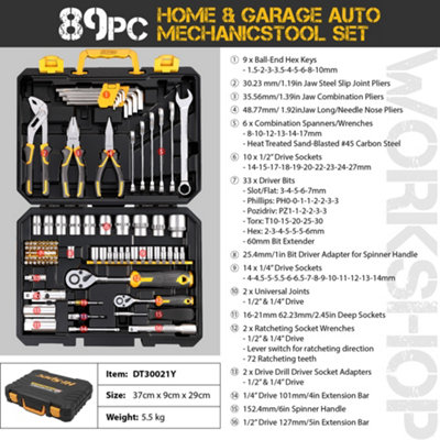Hi-Spec 89pc Automotive & Home Garage Mechanics Repair Hand Tool Kit ...