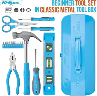 Hi-Spec Blue Beginner Tool Kit Set. Complete Real Hand Tools for DIY ...