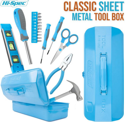 Hi-Spec Blue Beginner Tool Kit Set. Complete Real Hand Tools for DIY ...