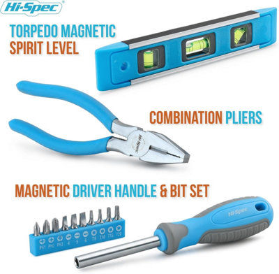 Hi-Spec Blue Beginner Tool Kit Set. Complete Real Hand Tools for DIY ...