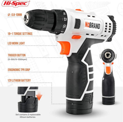 Hi-Spec Household Tool Kit Set with 12V Cordless Drill & Electric ...