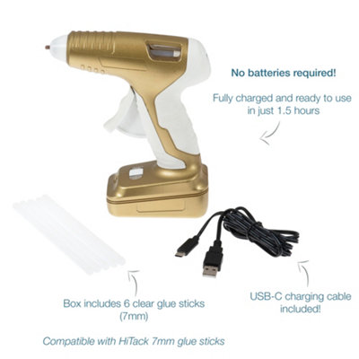 Hi-Tack Rechargeable Cordless Glue Gun - 10-20W, Fast Heat-Up, USB-C ...