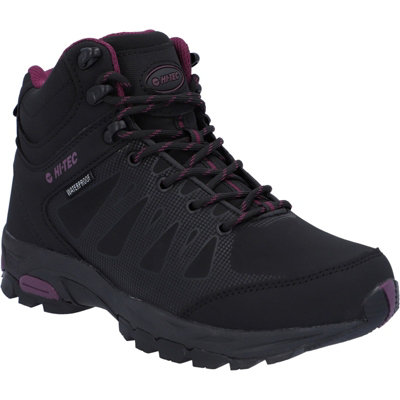 Hi-Tec Raven Mid Boots Black/Grape Wine | DIY at B&Q