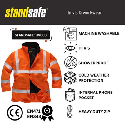 HI VIS JACKET WORKWEAR PARKA - STANDSAFE HV003 - ORANGE