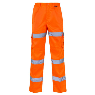 HI-VIS ORANGE COMBAT TROUSER 3 BAND P C WITH KNEE PAD W40 LONG