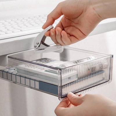 Hidden Under Table Storage Drawer Desk Organizer Box Mount Under Table Box