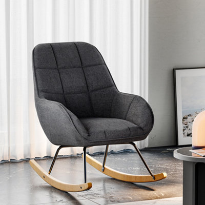 High Back Linen Rocker Chair Upholstered Rocking Chair Padded Seat 94cm ...