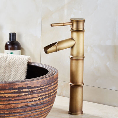 High Bamboo Faucet Waterfall Basin Mixer Tap Single Handle Hot Cold ...