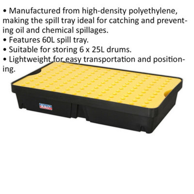 High-Capacity 60L Spill Tray with Platform for 45L Drums - Durable PE ...