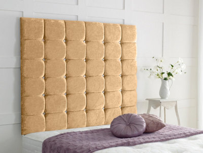 High Cubed Crushed Velvet 6ft Super King 36" Headboard - Gold