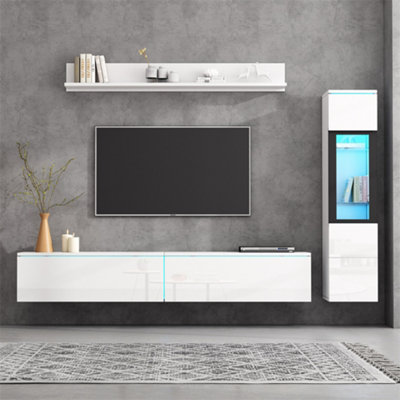 High-Gloss 3-Piece TV Wall Unit Set, LED Media Cabinet with Display ...