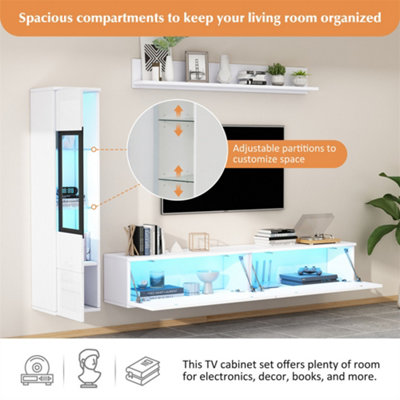 High-Gloss 3-Piece TV Wall Unit Set, LED Media Cabinet with Display ...