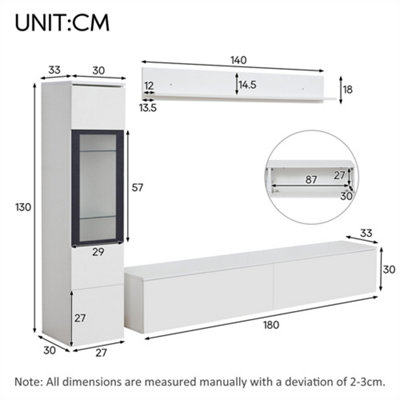 High-Gloss 3-Piece TV Wall Unit Set, LED Media Cabinet with Display ...