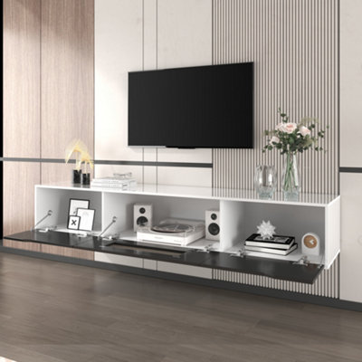 High Gloss Floating Black TV Stand Unit with Colour Changing LED Lights ...