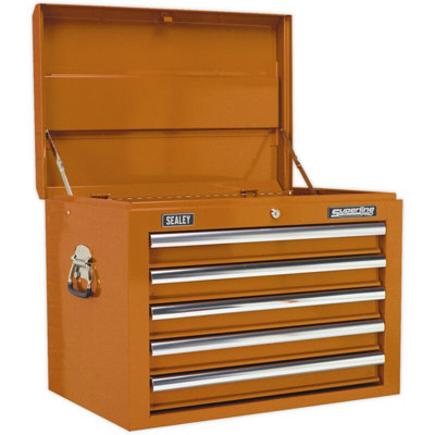 High Gloss Orange 5 Drawer Tool Chest Storage Unit - 660 x 435 x 490mm